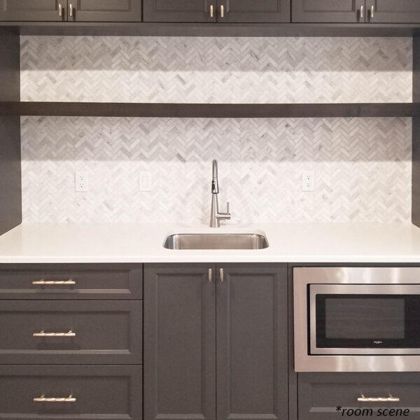 1" x 3" Arista White Polished Herringbone Marble Tile - OWSI Old World ...