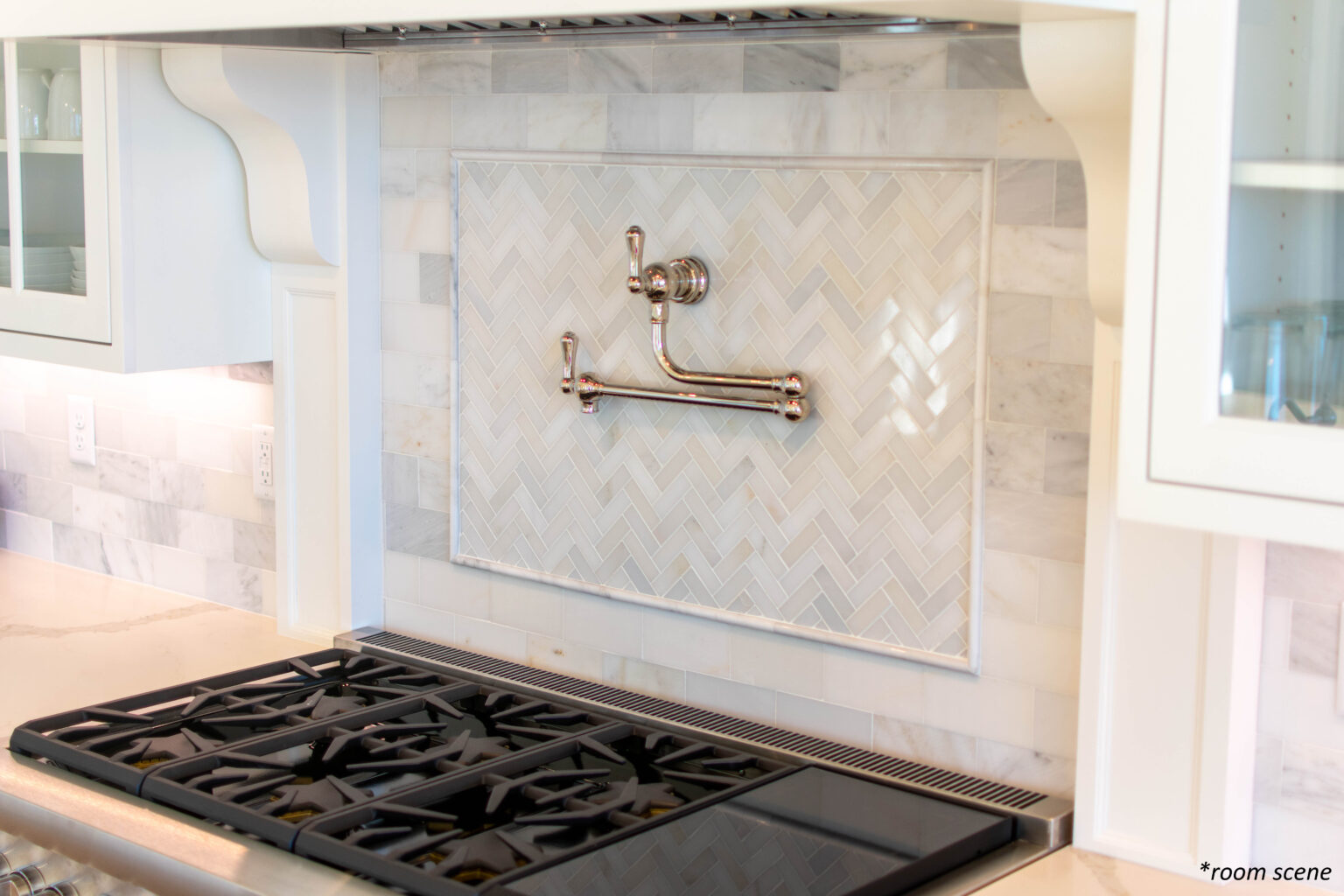 1" x 3" Arista White Polished Herringbone Marble Tile - OWSI Old World ...